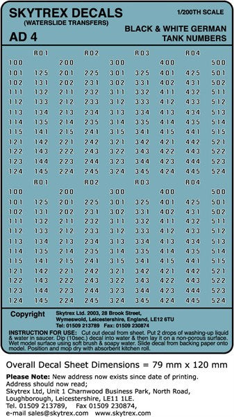 German Tank Numbers - Black & White (1:200th) – Skytrex